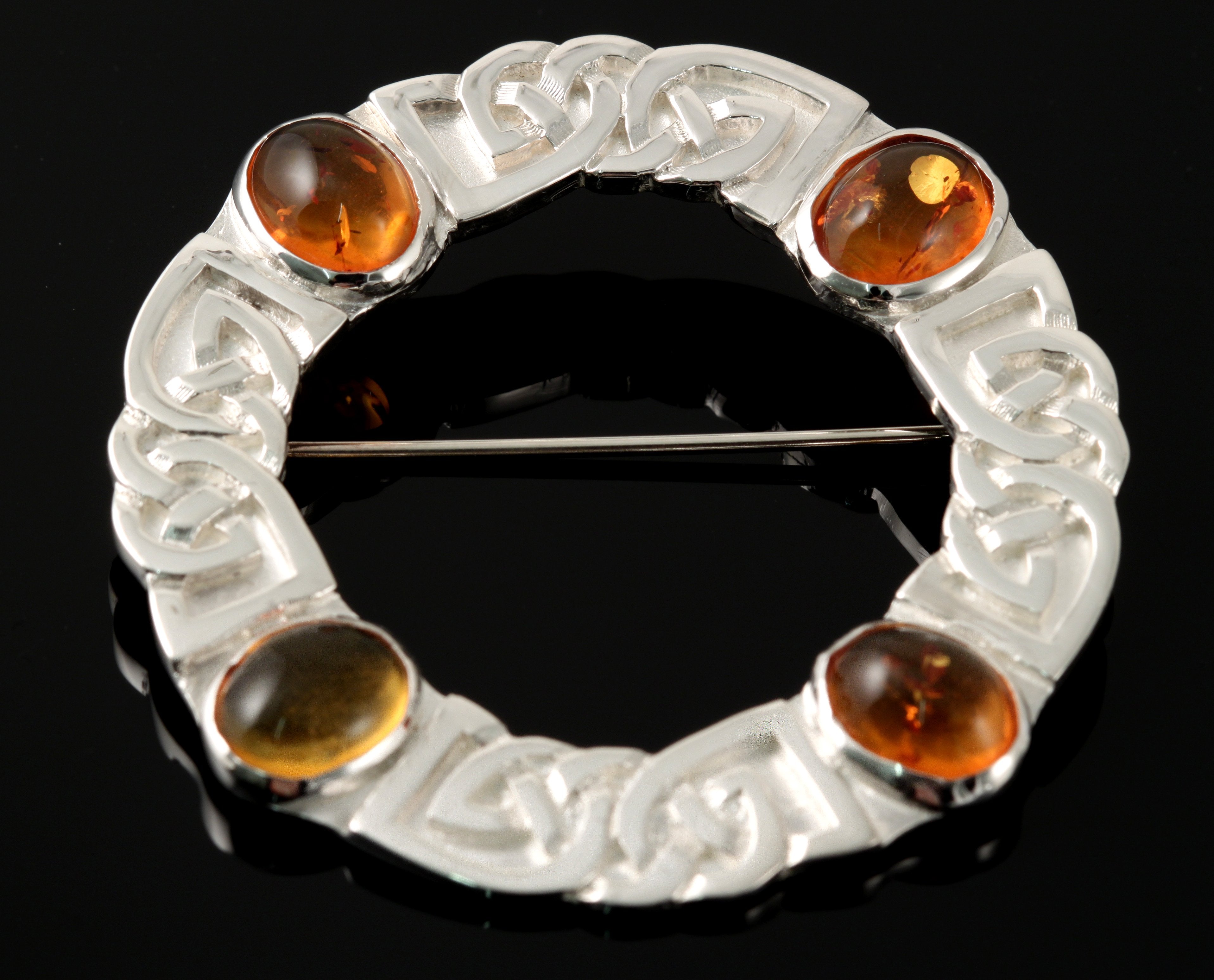 Celtic Amber Circular Brooch – Shetland Jewellery