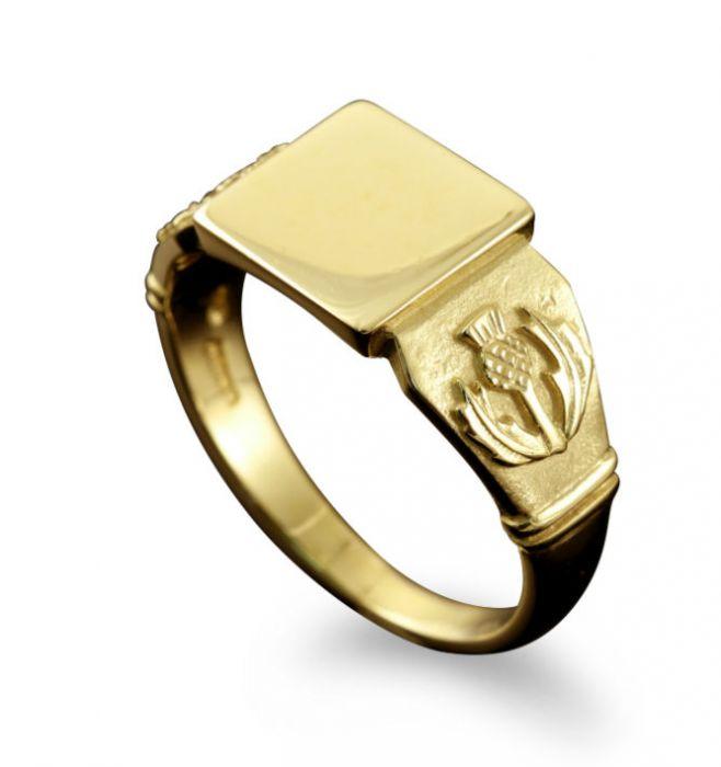 Thistle Signet Ring Large in 18ct Yellow Gold – Shetland Jewellery